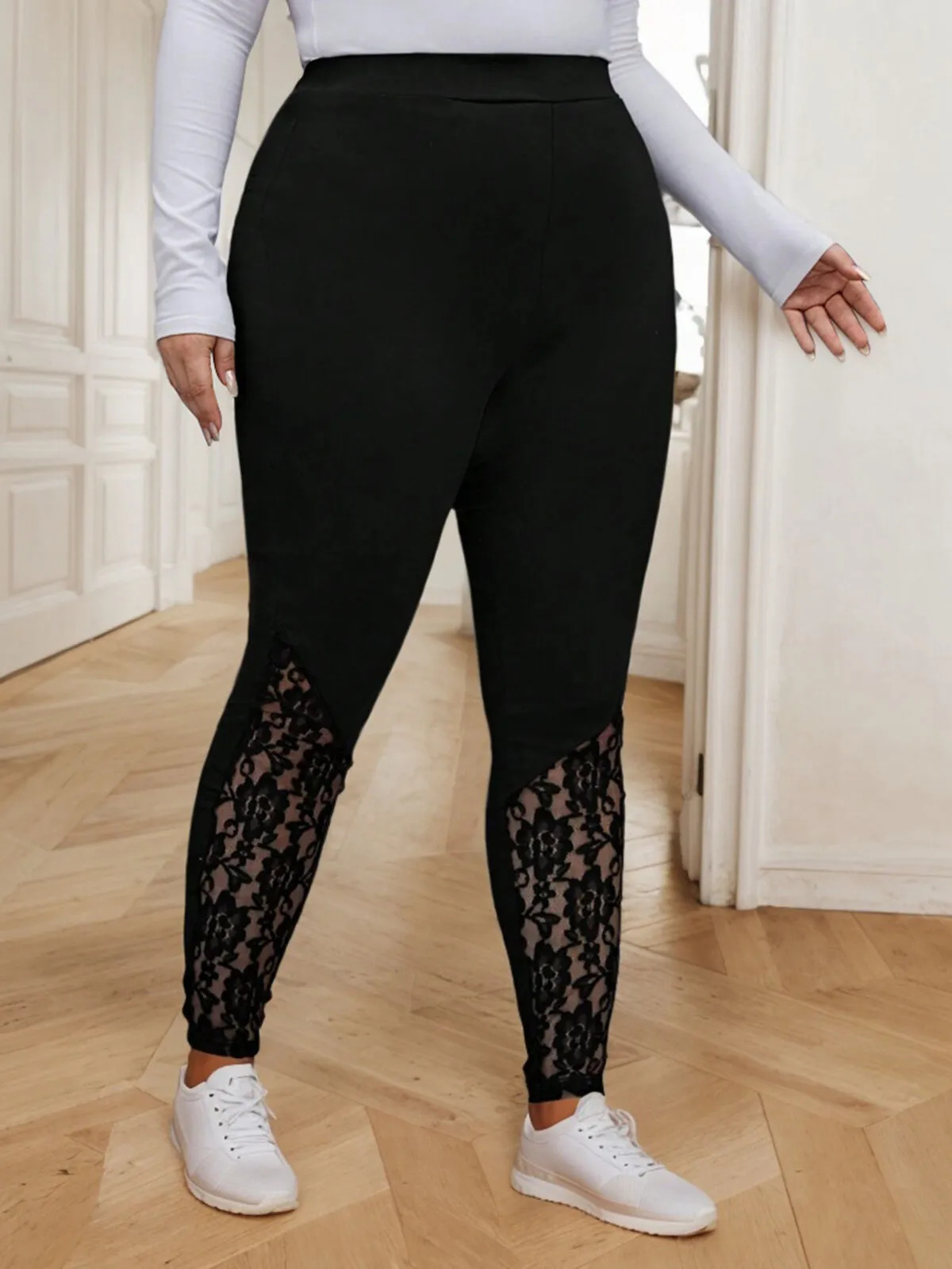 Plus Size Lace High Rise Fabric Pants | DRESSIN