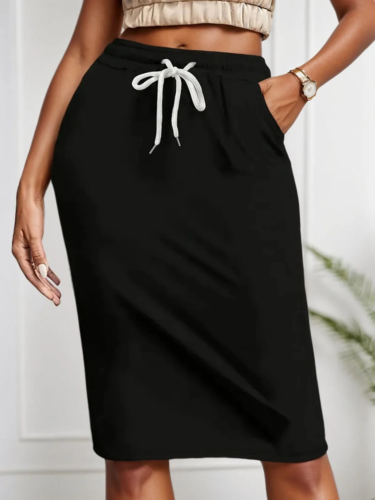 Solid Knot High Rise Skirt | DRESSIN