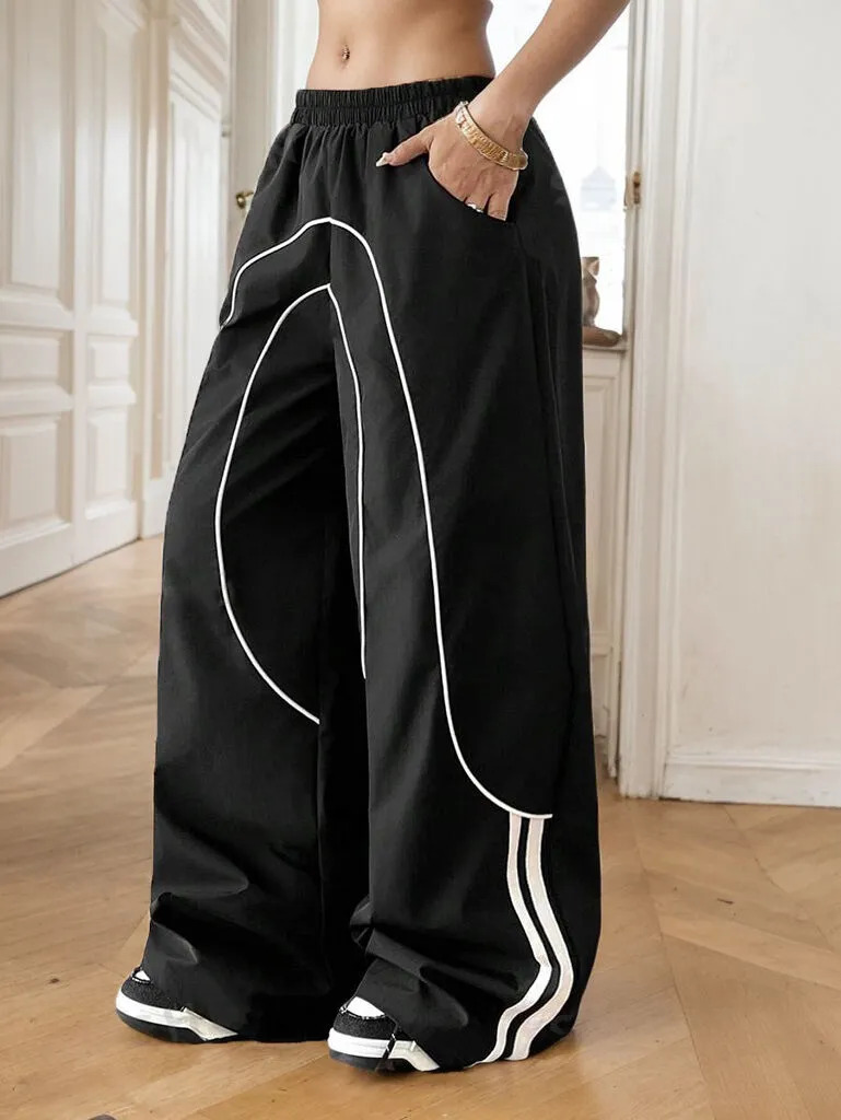 Graphic High Rise Elastic Waist Pants | DRESSIN