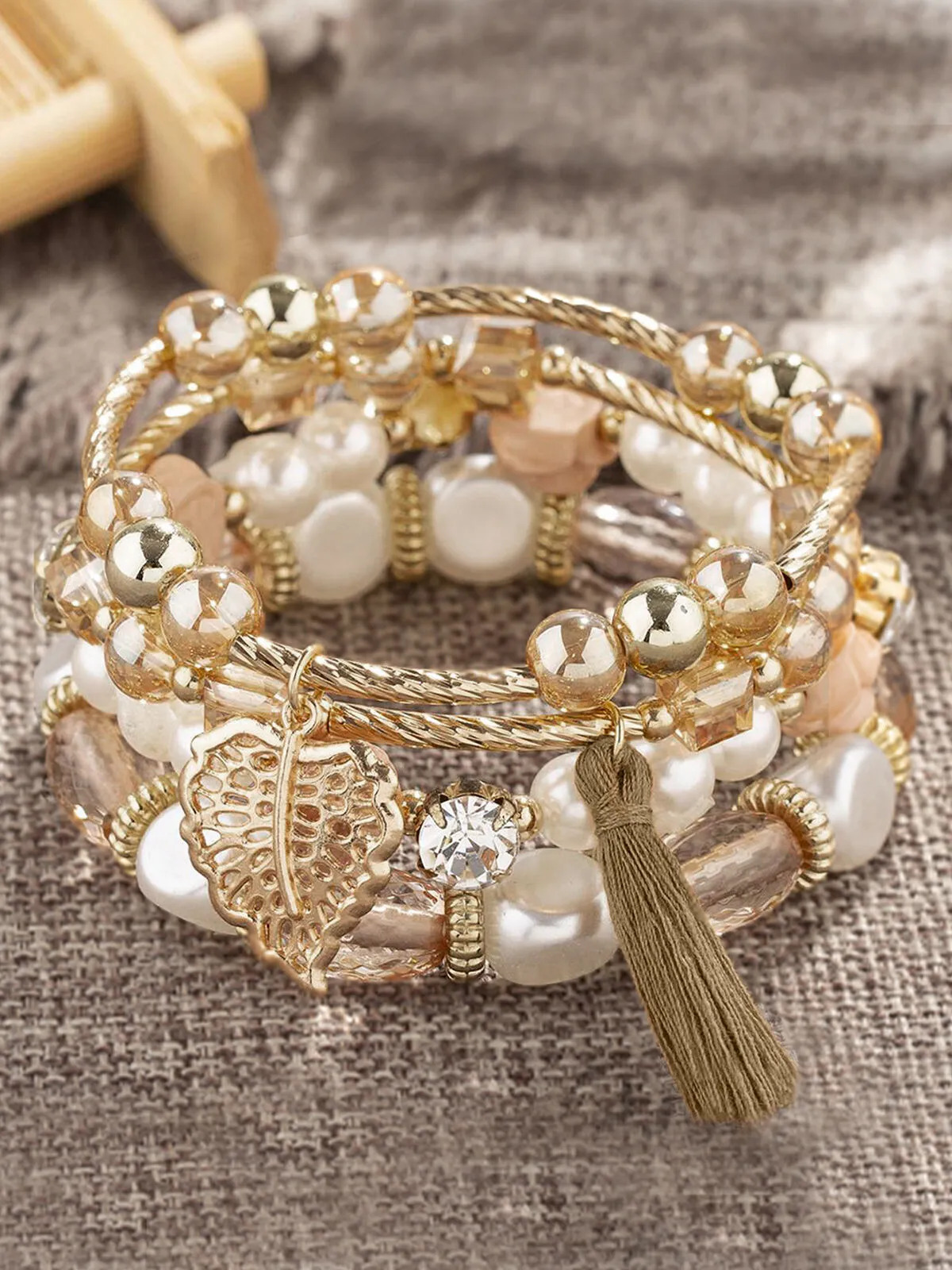 Boho Style 4pcs Solid Beading Tassel Alloy Bracelets | DRESSIN