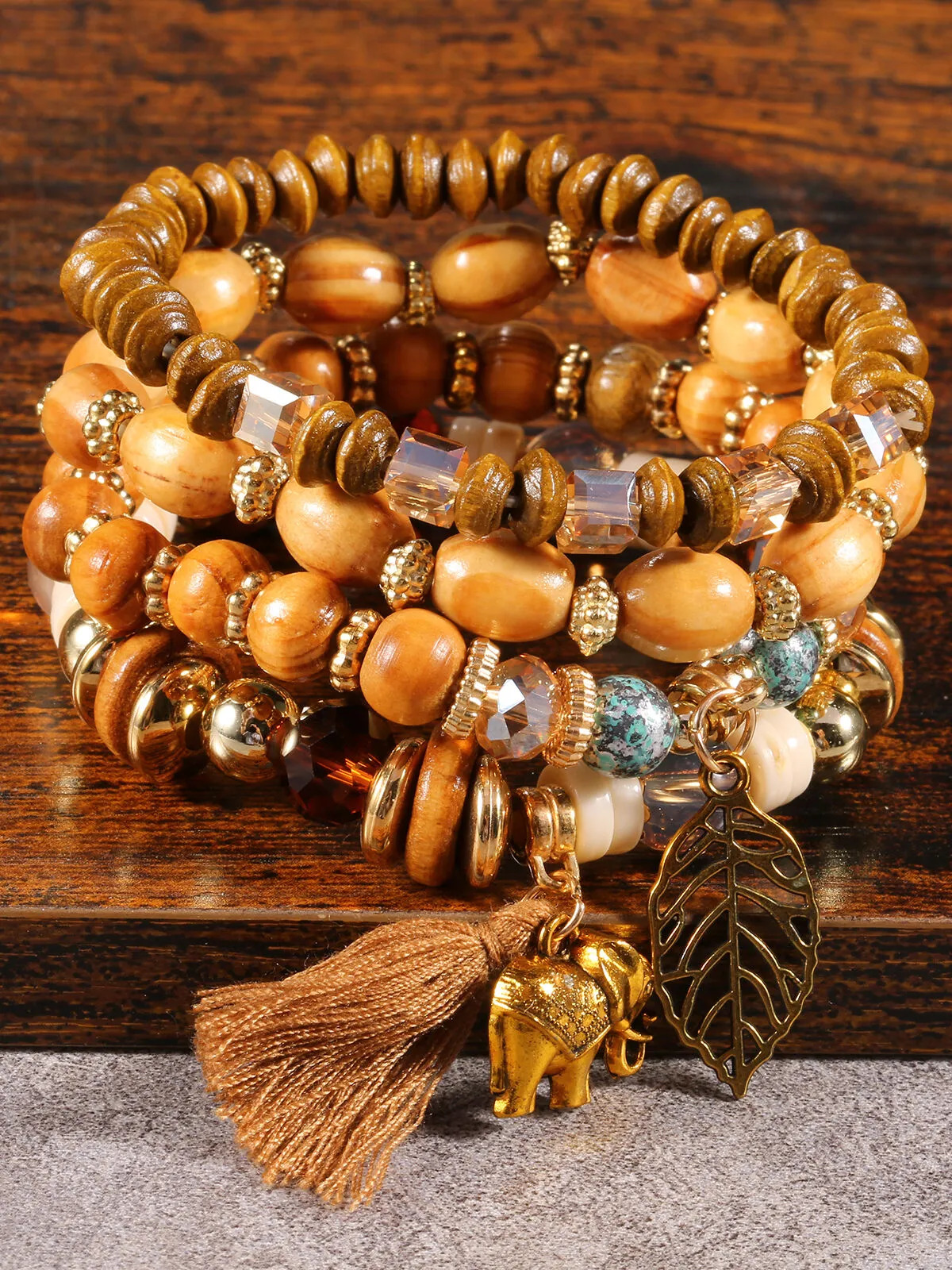 Bohemian Style 4pcs Solid Beading Alloy Bracelets | DRESSIN