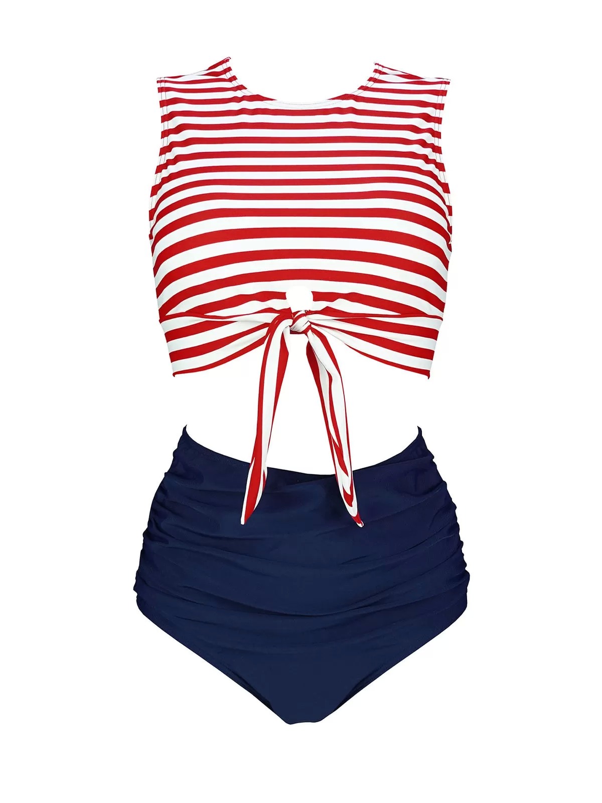 Striped Lace Up High Rise Tankini Dressin