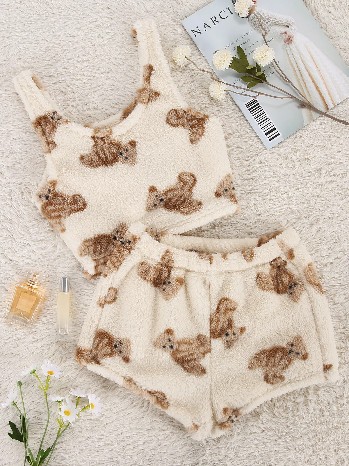 Cartoon Sleeveless Cami & Cartoon Flannelette Shorts | DRESSIN